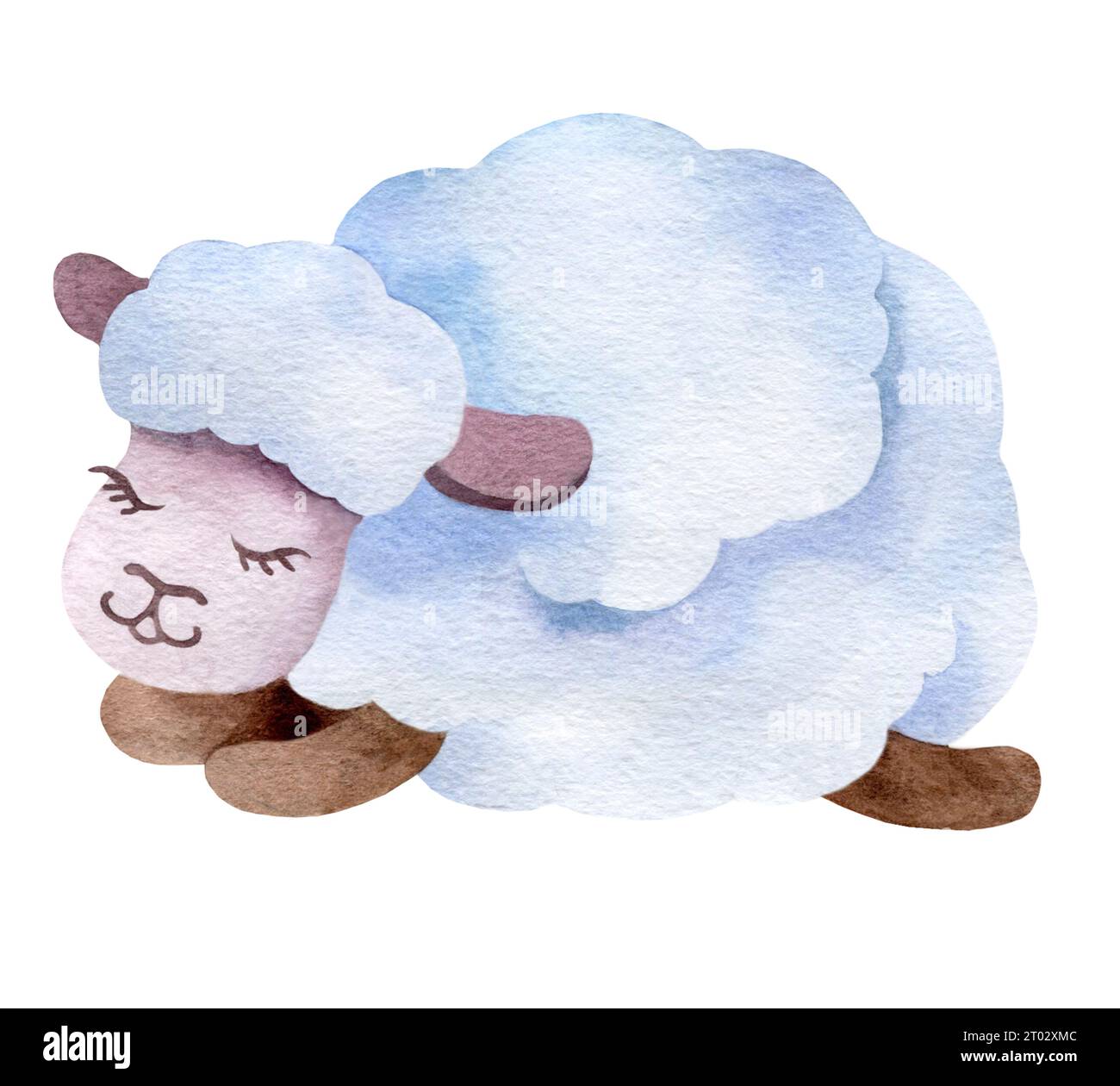 Set of watercolor illustrations of cartoon sheep. Fluffy animals on a ...
