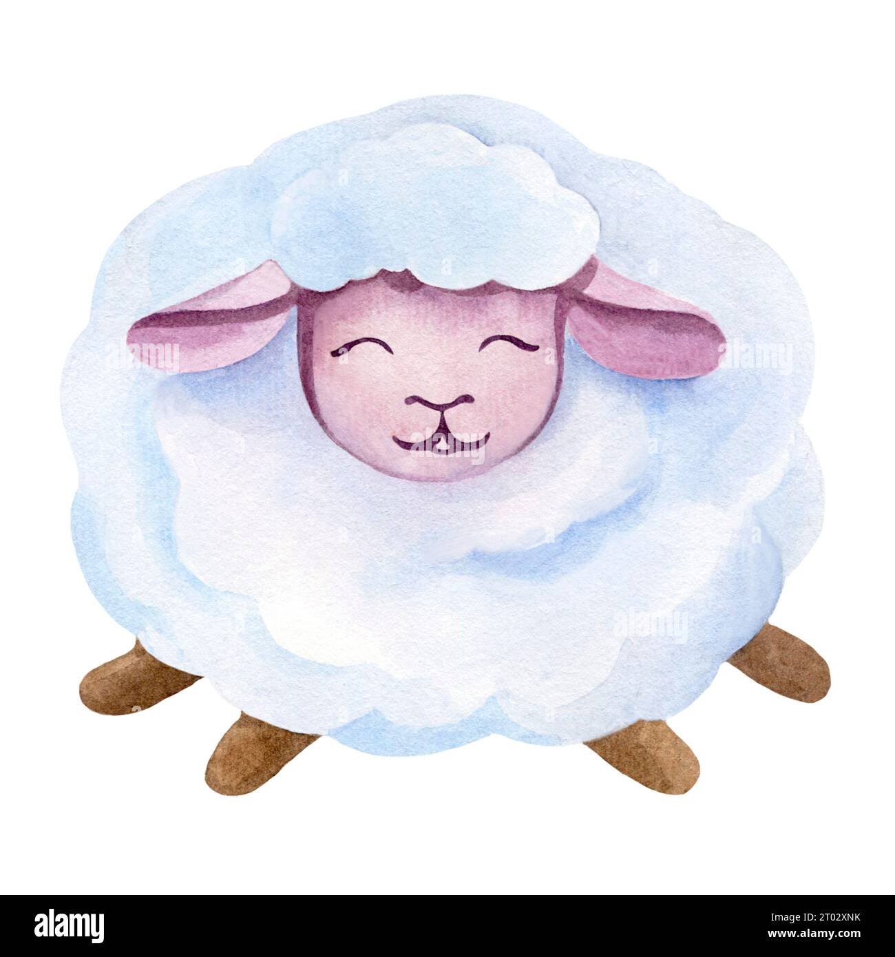 Set of watercolor illustrations of cartoon sheep. Fluffy animals on a ...