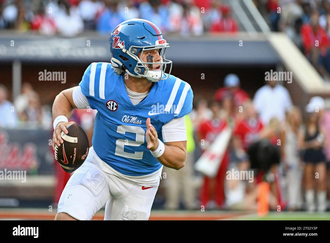 Mississippi quarterback Jaxson Dart (2) looks to pass during the first ...