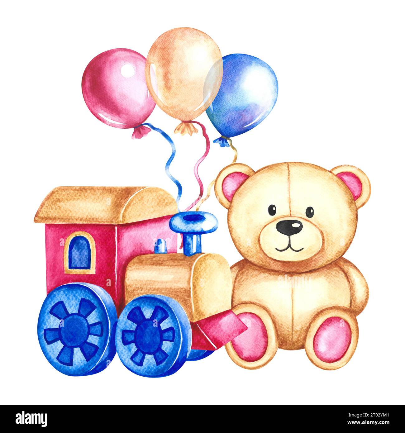 Cute teddy bear with cartoon design. Handmade watercolor illustration ...