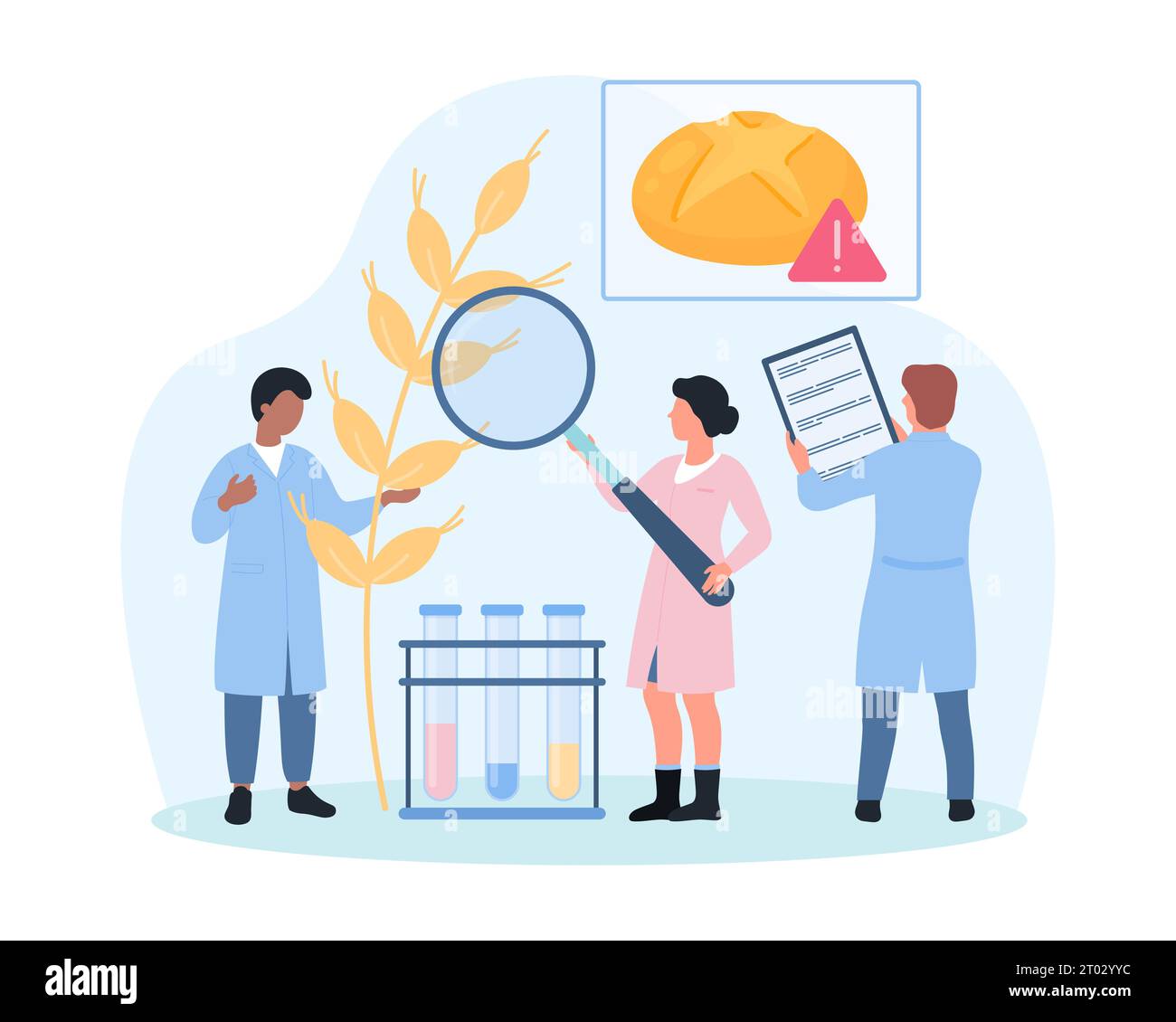 Gluten allergy vector illustration. Cartoon tiny people research ...