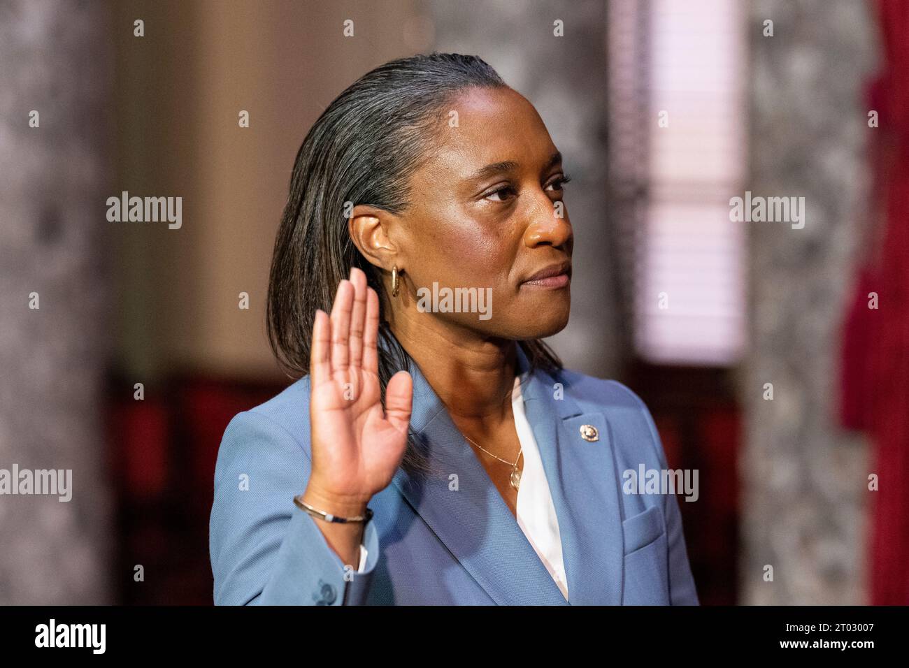 WASHINGTON - OCTOBER 3: Sen. Laphonza Butler, D-Calif., raises her ...