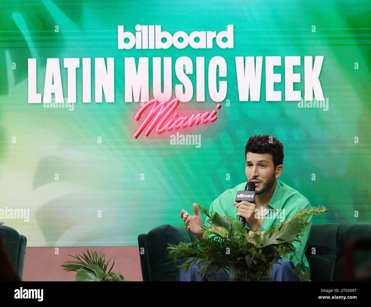 MIAMI BEACH, FL-OCT 3: Sebastian Yatra is seen during Q & A with ...
