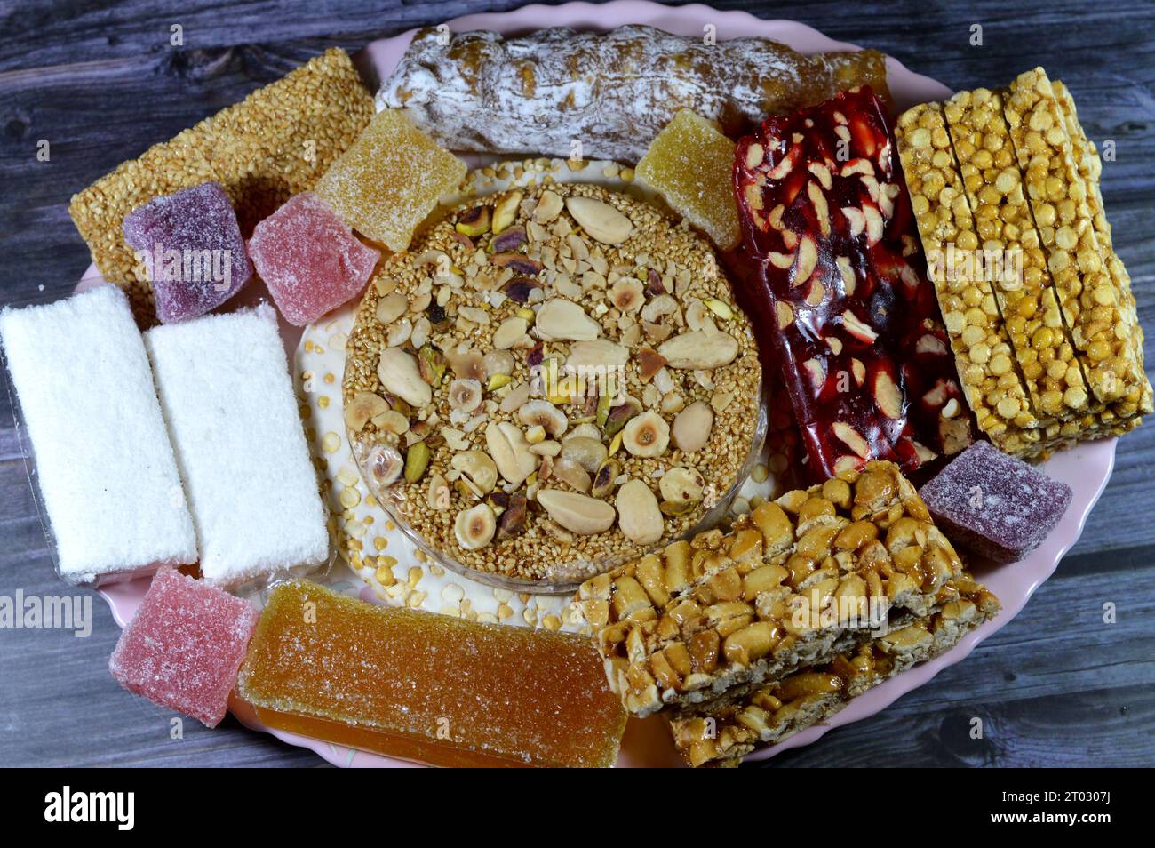 collection of Eastern candy chickpeas, peanuts, sesame, creamy taffy ...