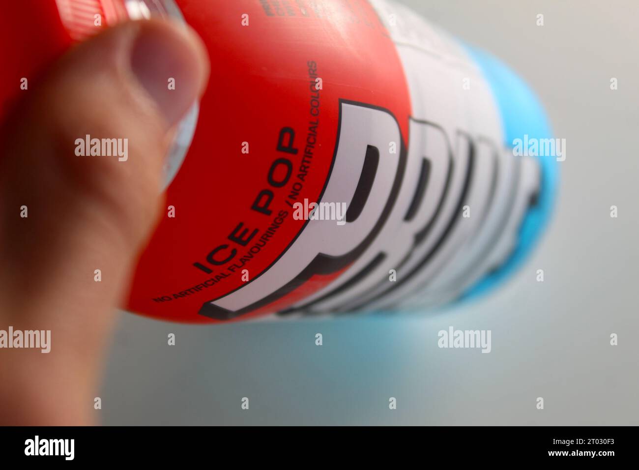 A photo of a Prime Hydration Ice Pop Drink Bottle Stock Photo - Alamy