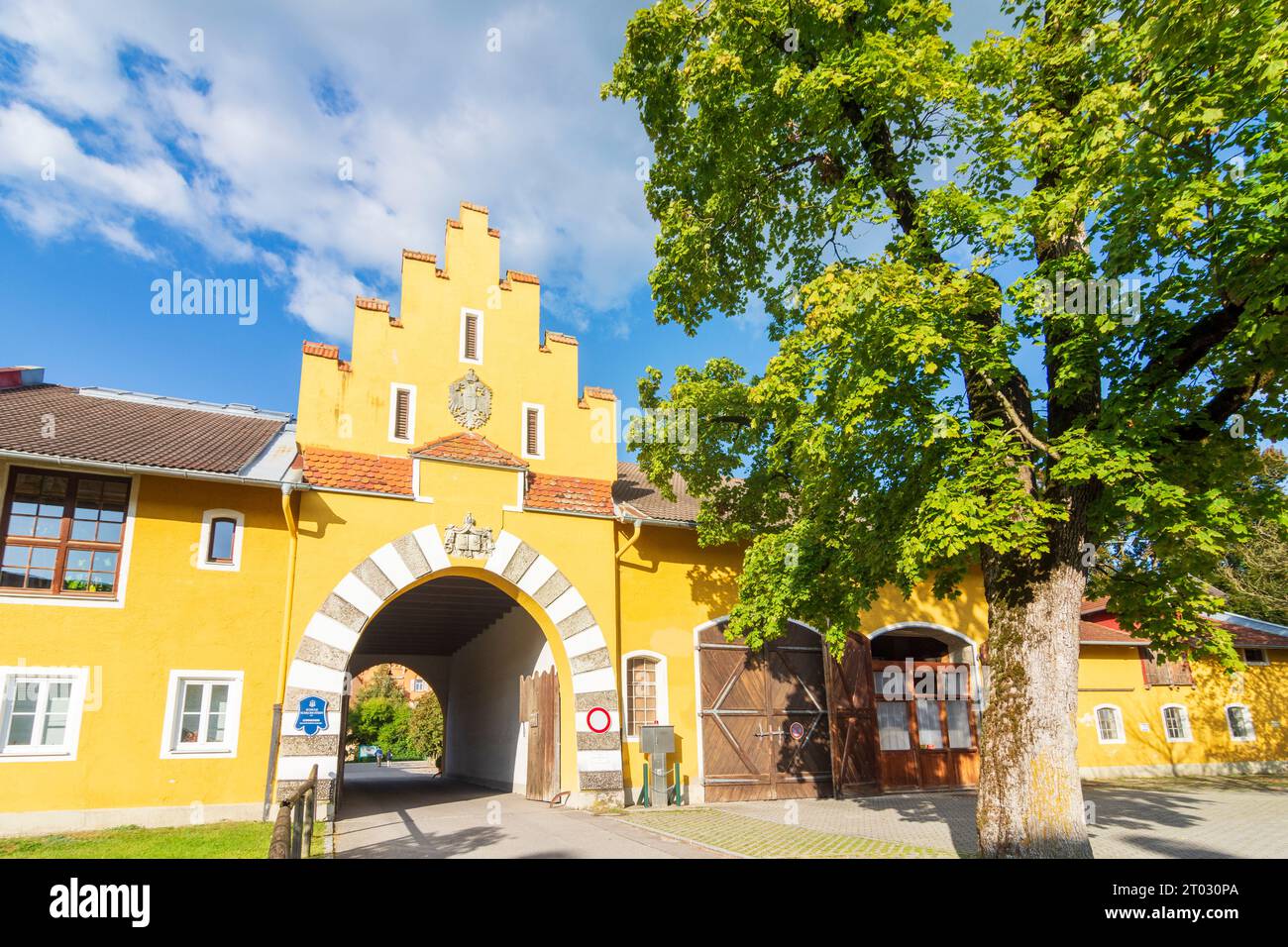 Traunreut: entrance gate of Unterschloss Castle of Stein Castle in ...