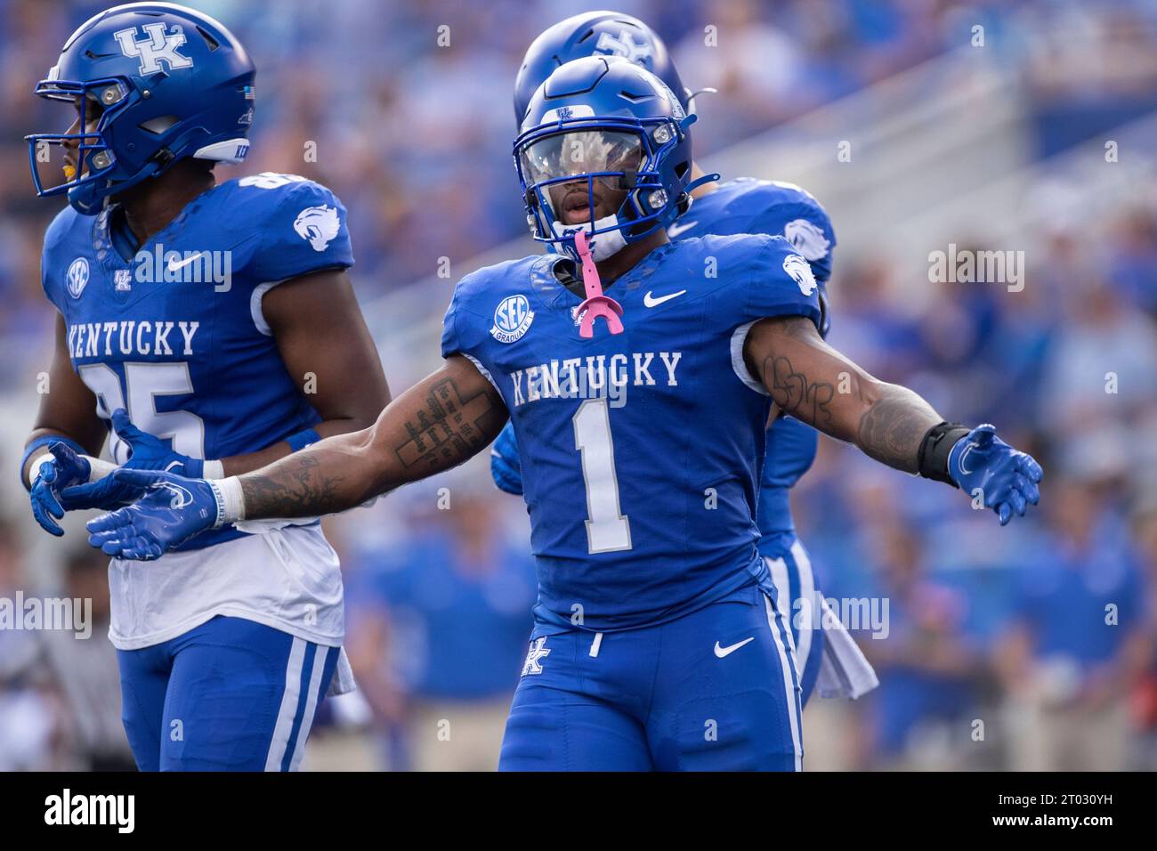 Kentucky running back Ray Davis (1) celebrates during the first half of ...
