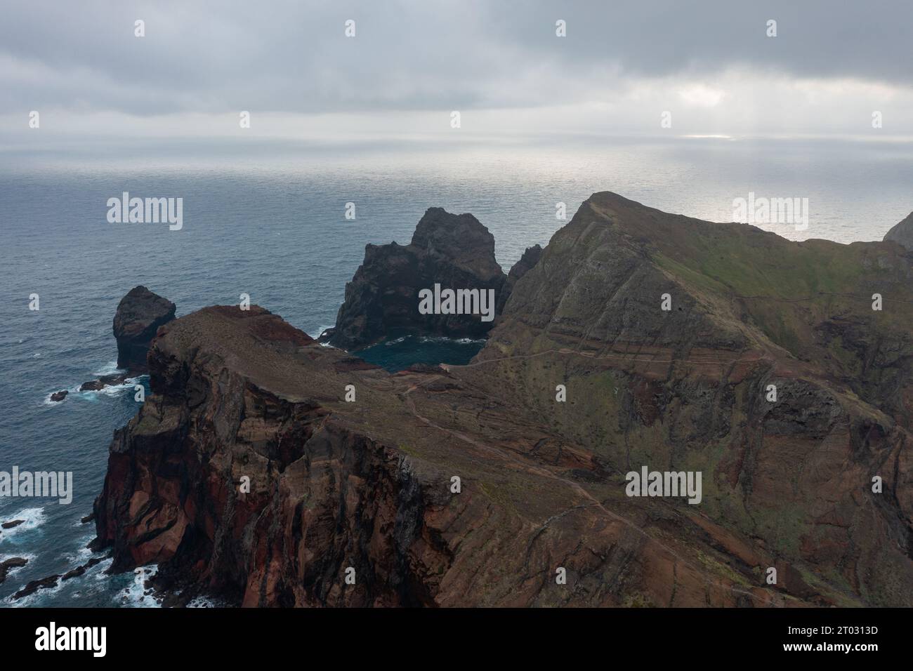 Great drone photo of the cliffs of Madeira which are made of volcanic ...