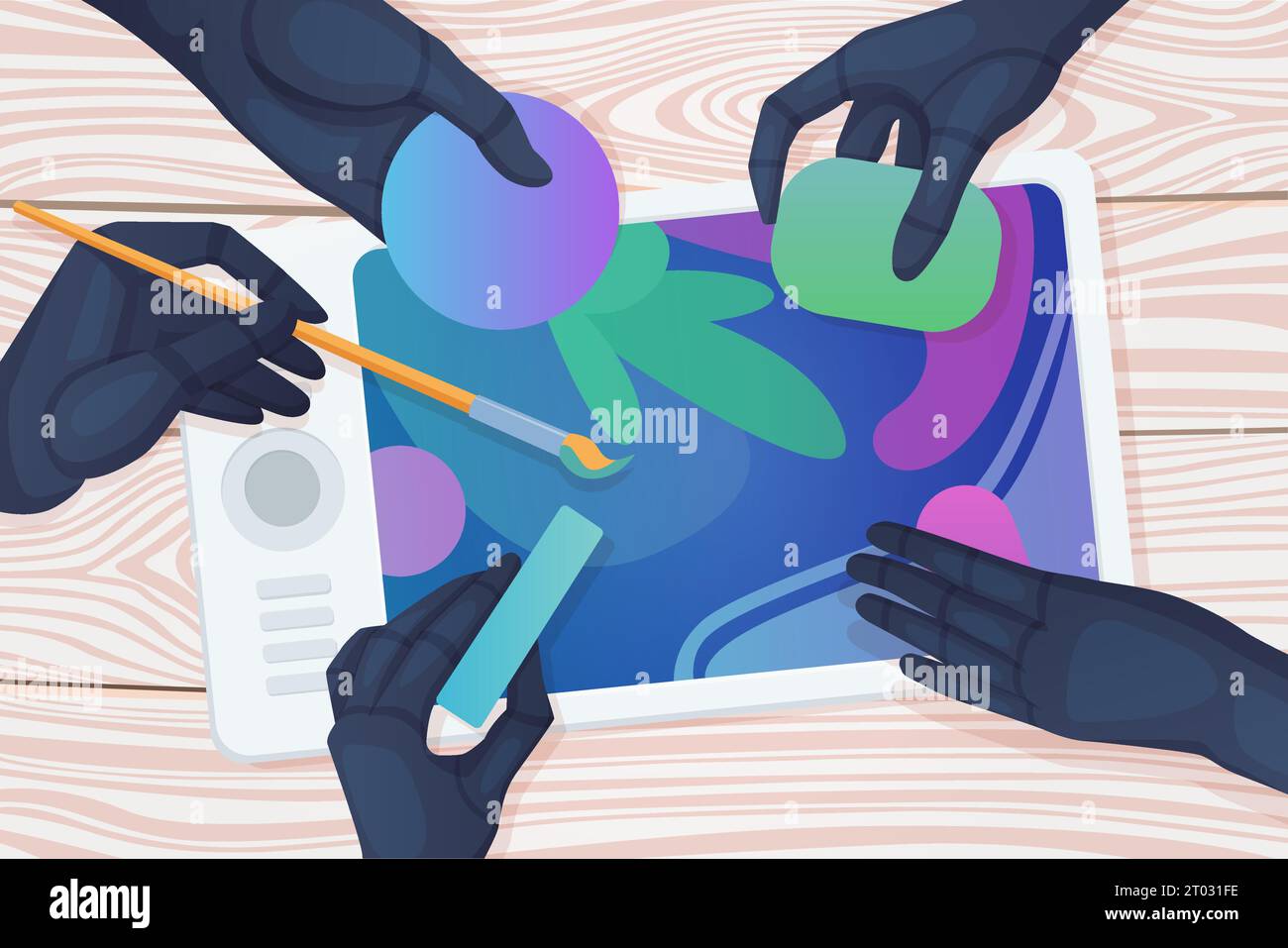 Artwork creation and design with AI vector illustration. Cartoon robot ...