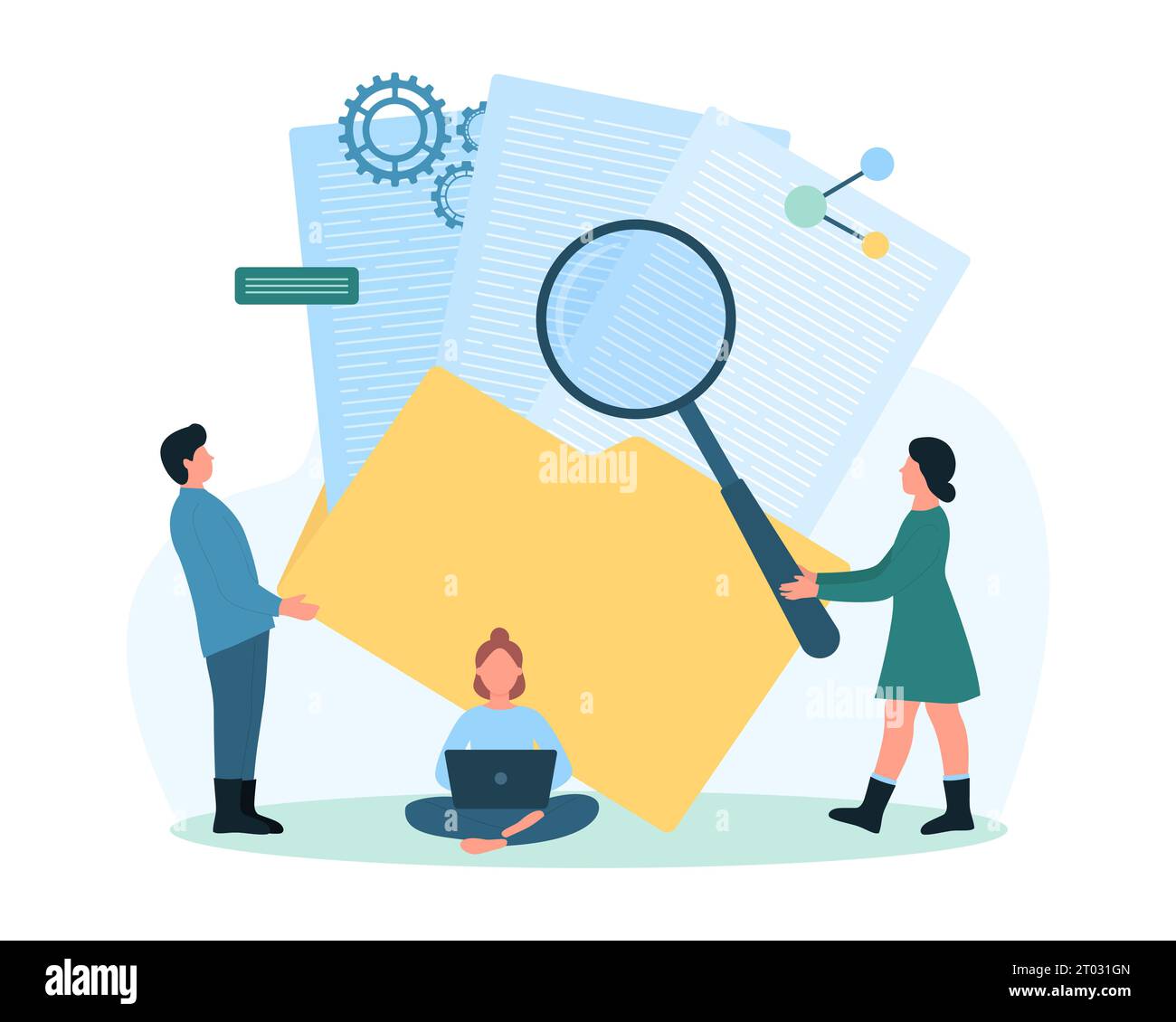 Digital data management vector illustration. Cartoon tiny people ...