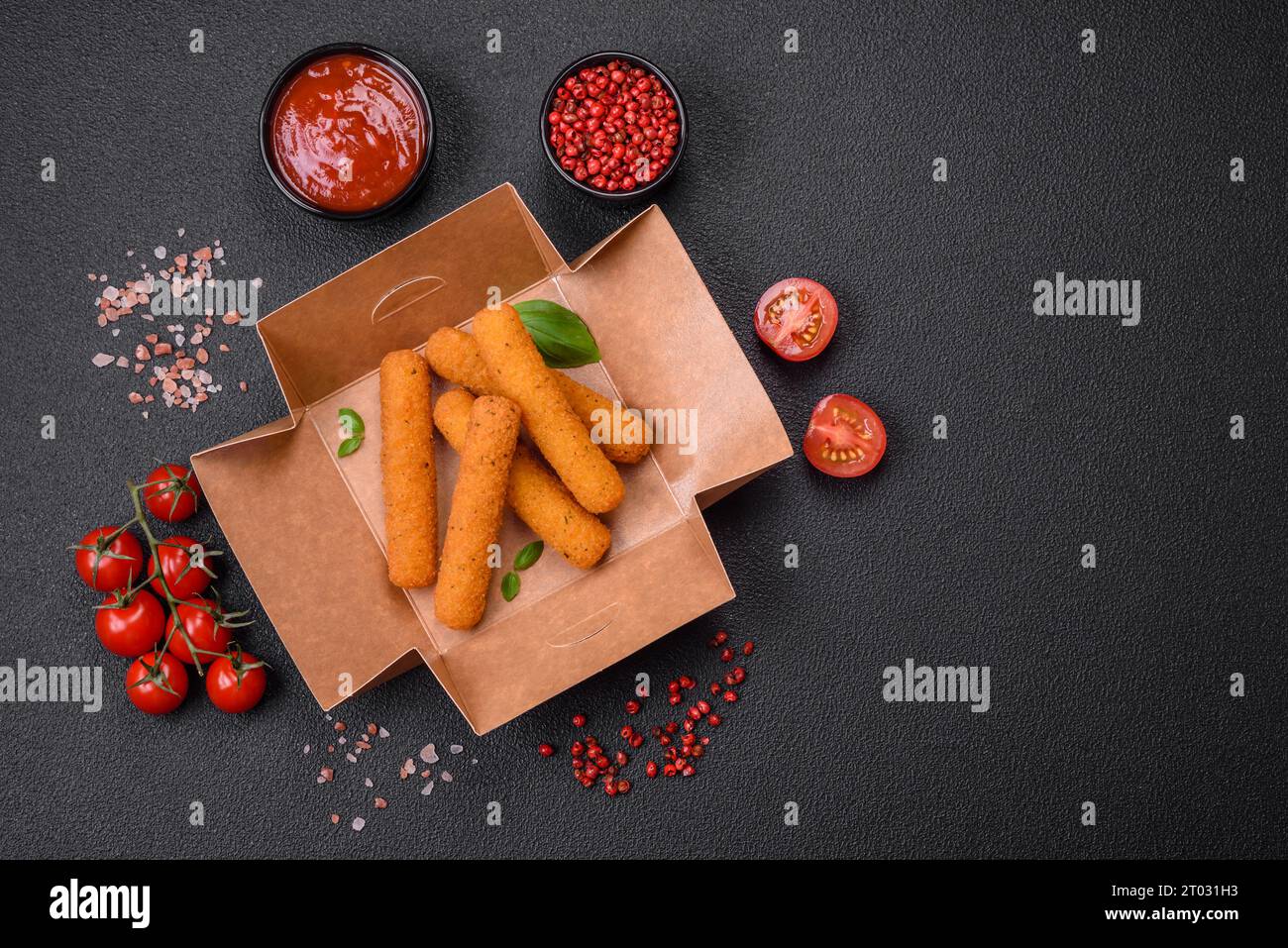 Delicious crispy cheese sticks with mozzarella, salt and spices ...