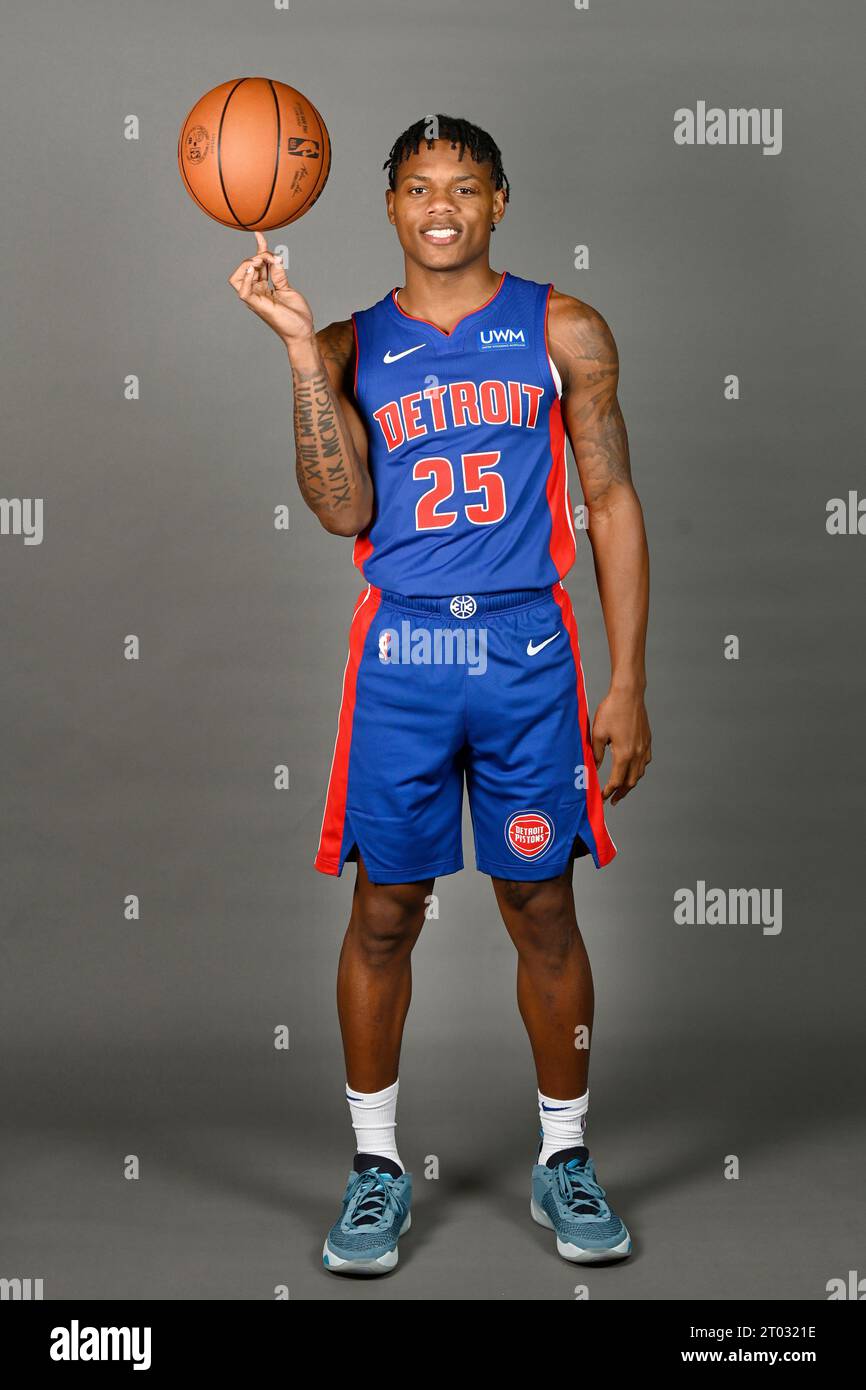 Detroit Pistons' Marcus Sasser poses during the NBA basketball team's ...