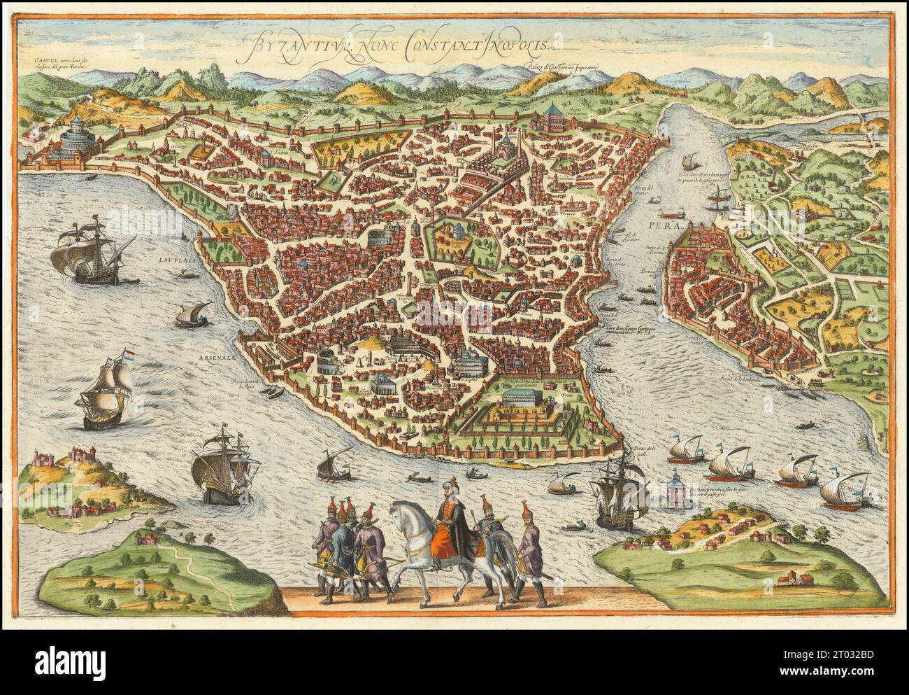 ca. 1660 bird's eye view map of Constantinople Stock Photo - Alamy