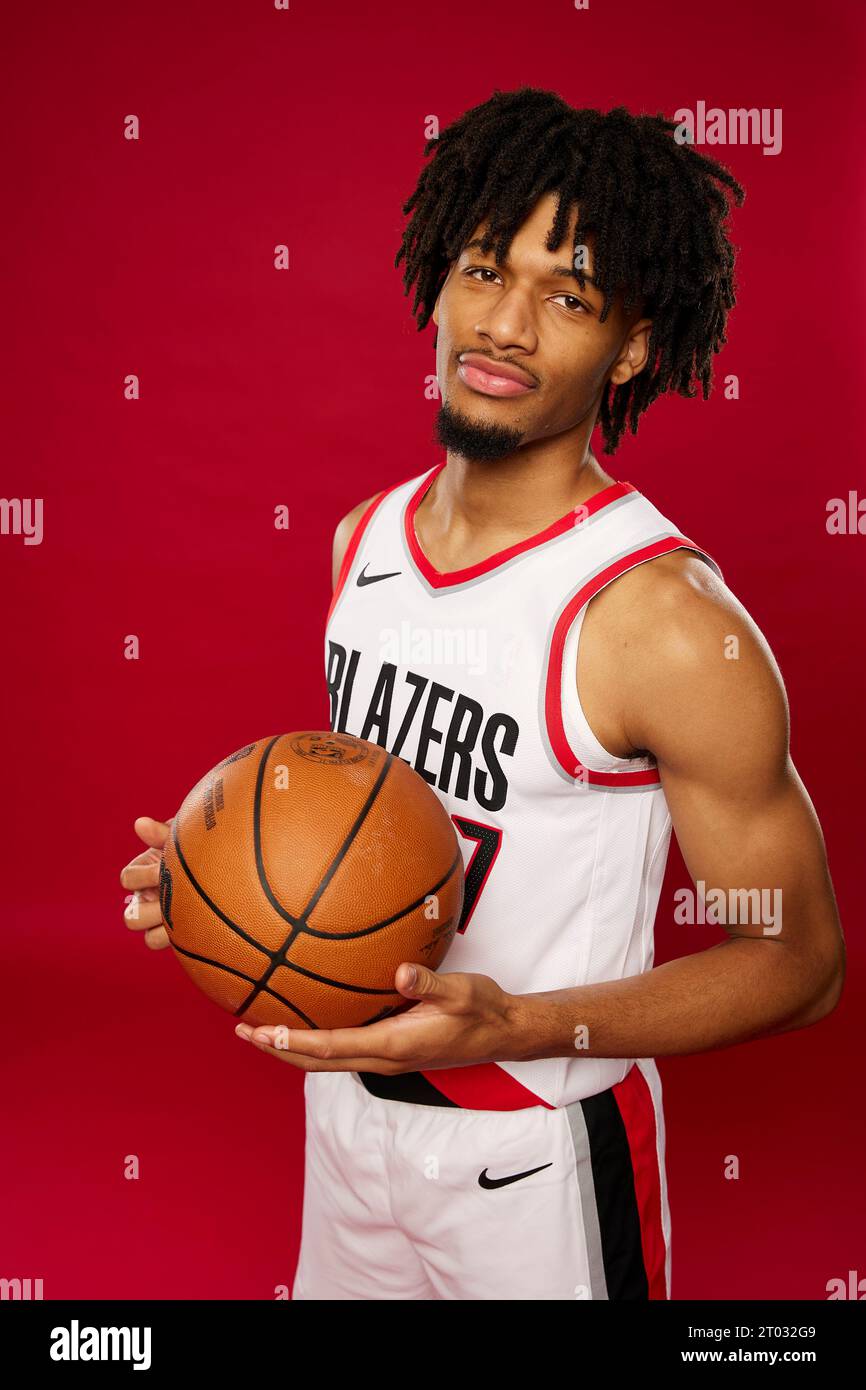 Portland Trail Blazers guard Shaedon Sharpe poses for a portrait during ...