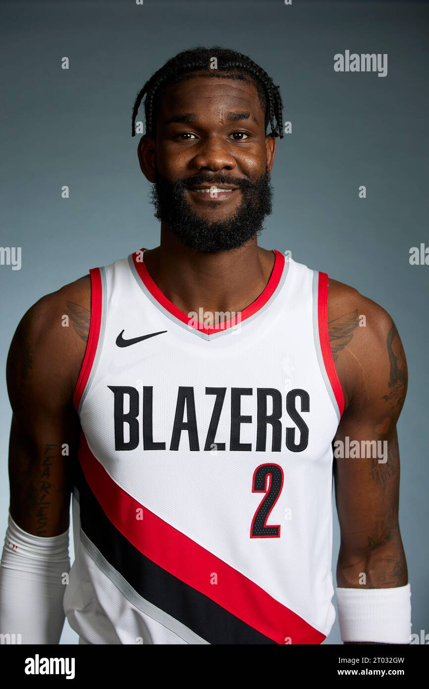 Portland Trail Blazers center Deandre Ayton poses for a portrait during ...