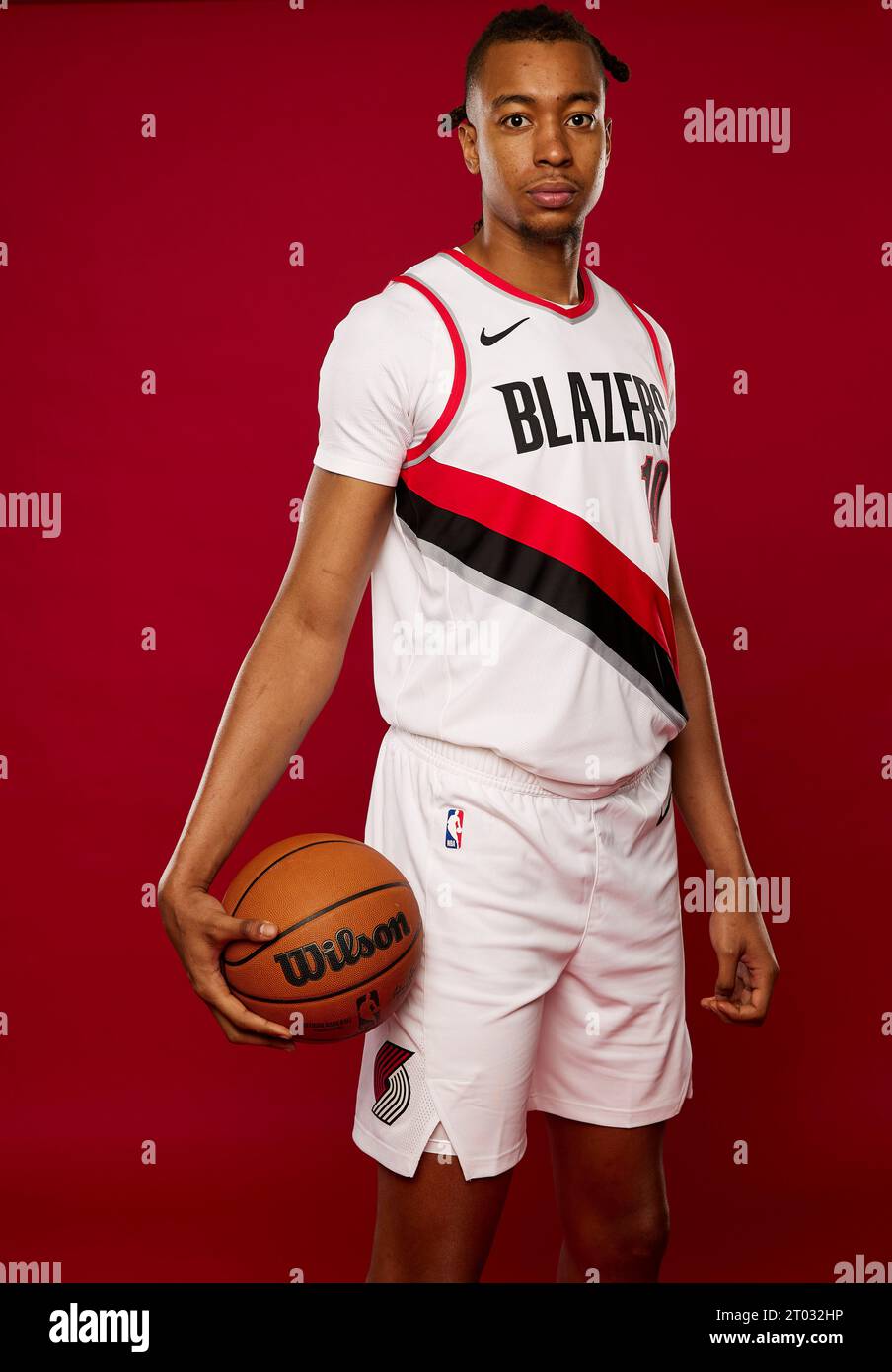 Portland Trail Blazers center Moses Brown poses for a portrait during the NBA basketball team's ...