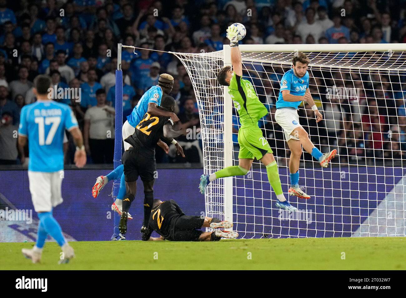 Real Madrid's goalkeeper Kepa Arrizabalaga, 2nd right, catches the ball ...