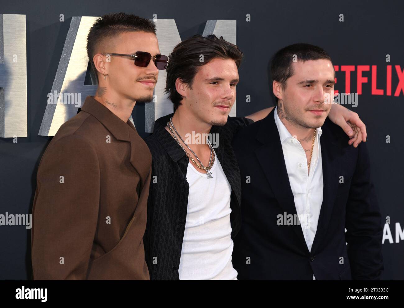 London, UK. October 3rd, 2023. Romeo Beckham, Brooklyn Beckham and Cruz ...