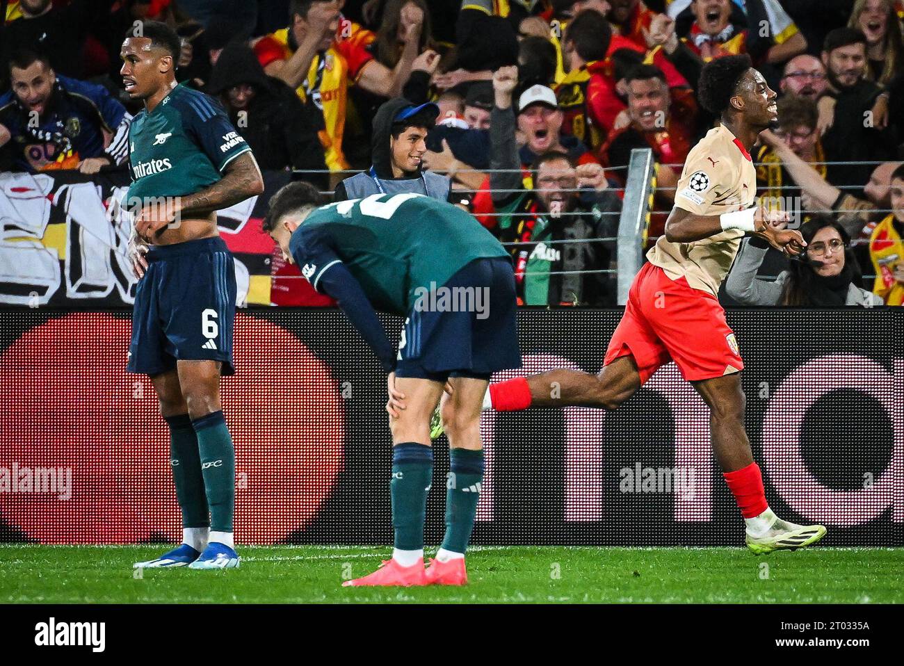 Lens, France. 03rd Oct, 2023. Elye WAHI of Lens celebrates his goal and ...