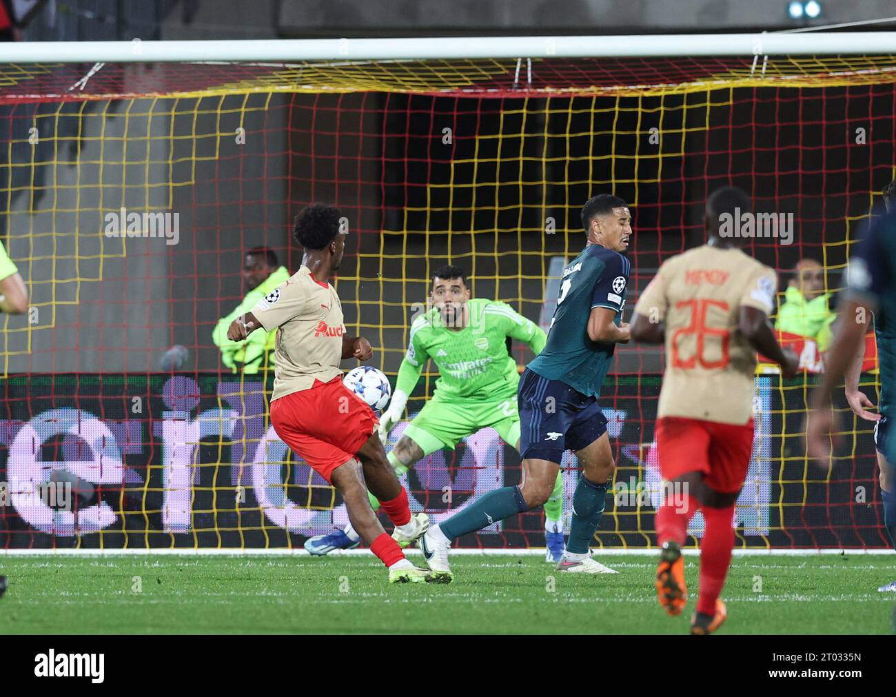 Lens, France. 3rd Oct, 2023. Elye Wahi of RC Lens scores to make it 2-1 ...