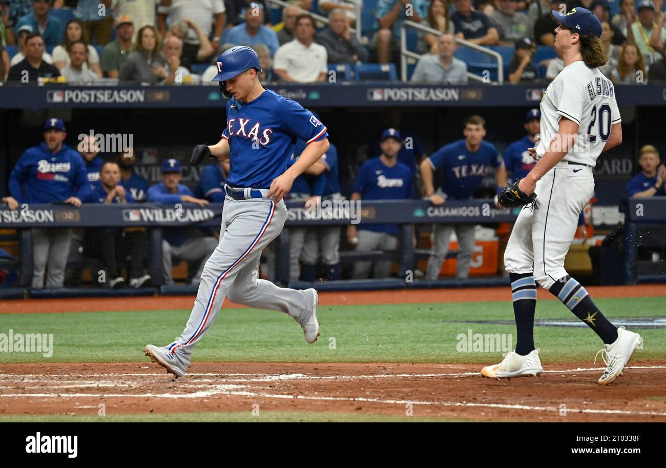 St Petersburg, United States. 03rd Oct, 2023. Texas Rangers Corey ...