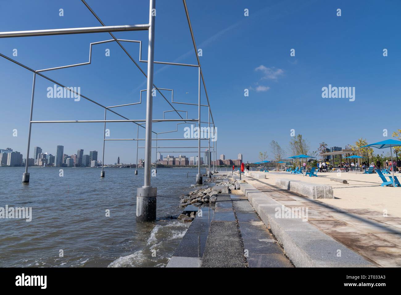 View of the first beach waterfront in Manhattan during grand opening of ...