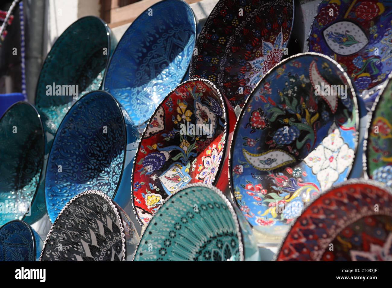 Rows of beautiful multicoloured decorative Bowls of various designs of ...