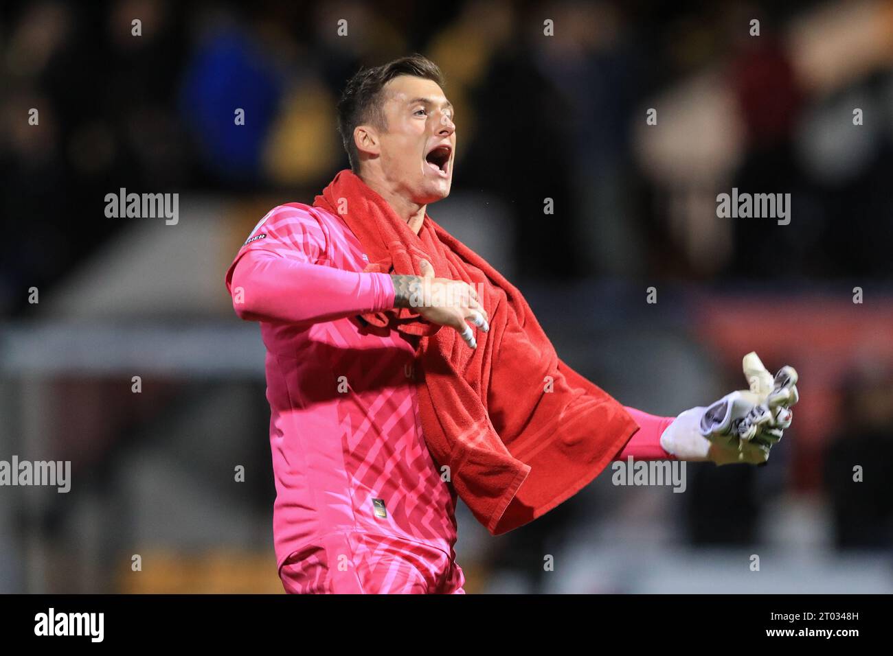 Liam Roberts #1 of Barnsley punches the air after Barnsley win 0-04 ...