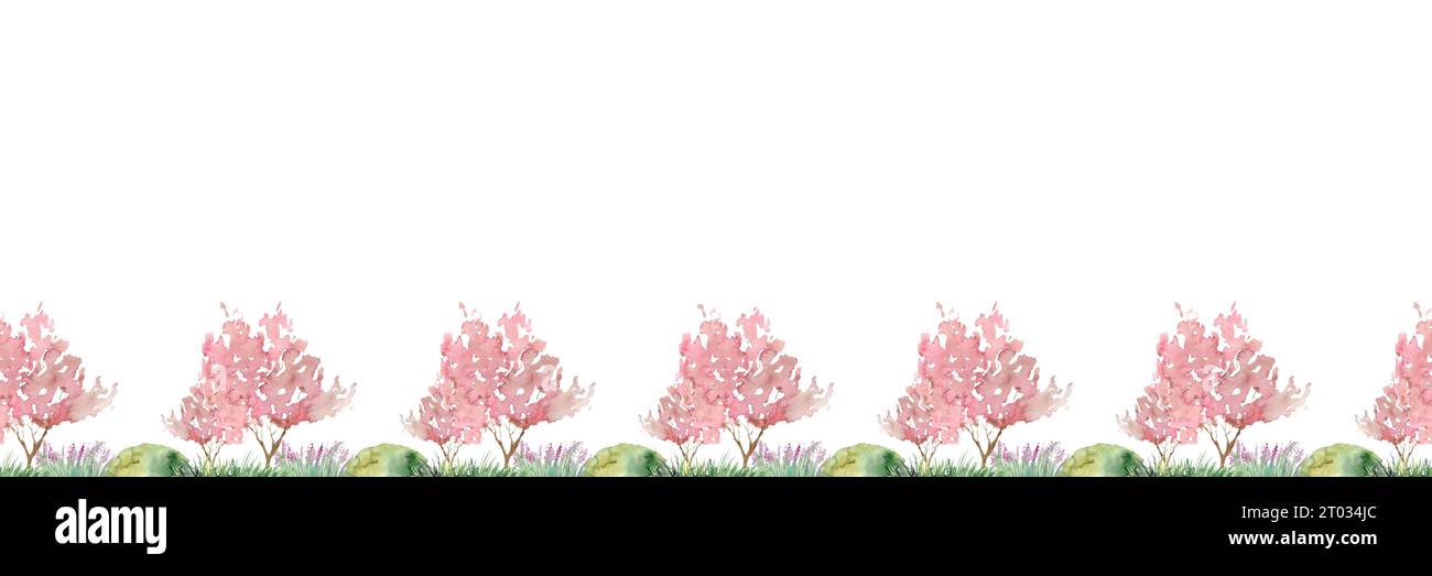 border for site design with plants trees, banner, sketches of landscape ...