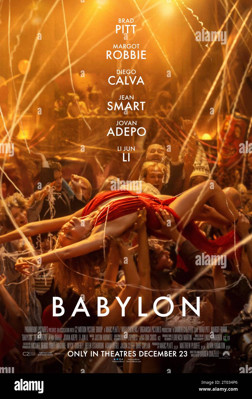 Babylon (2022) directed by Damien Chazelle and starring Brad Pitt, Margot Robbie and Jean Smart ...