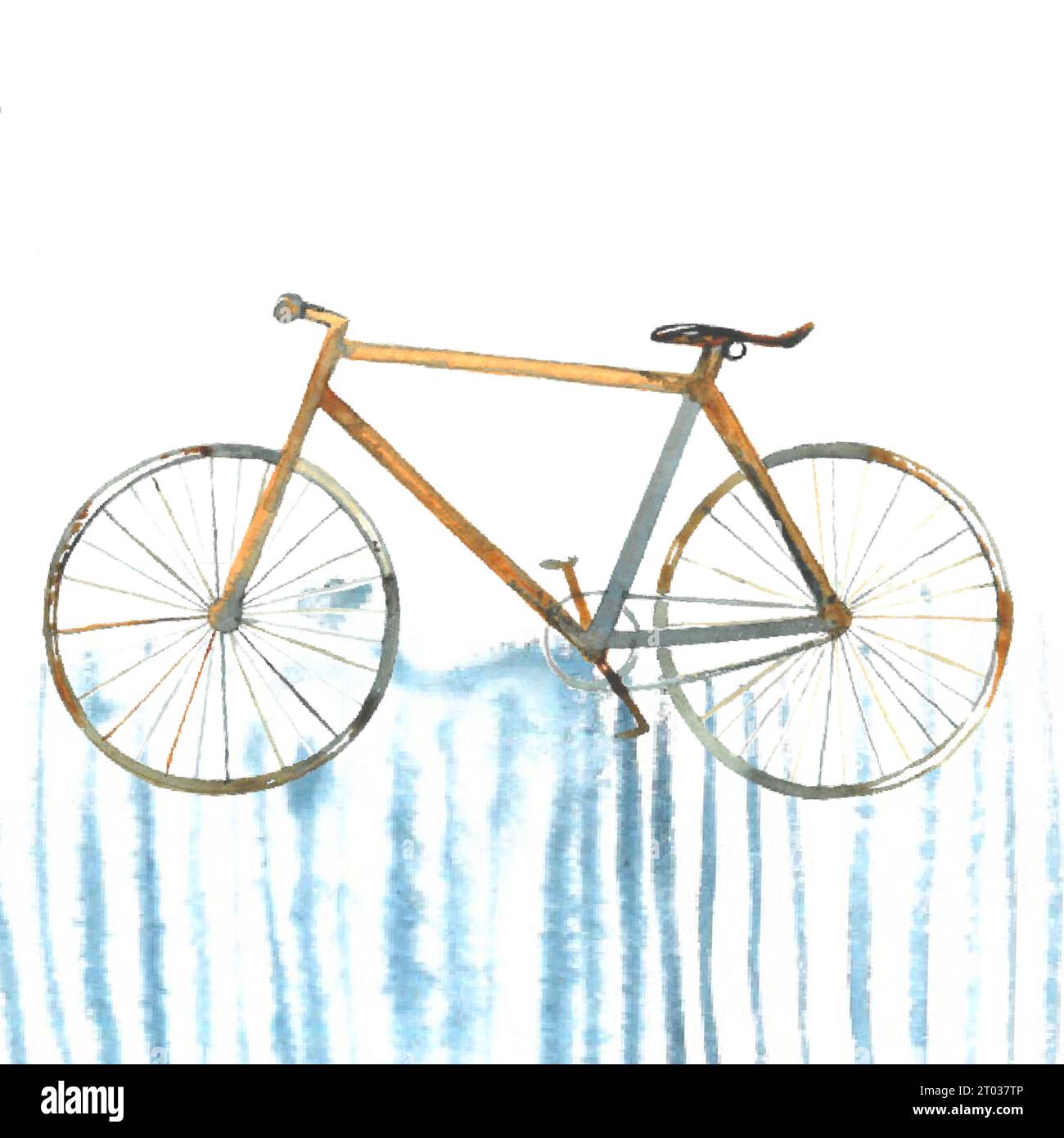 bicycle painted in watercolor on a background of spots, watercolor ...