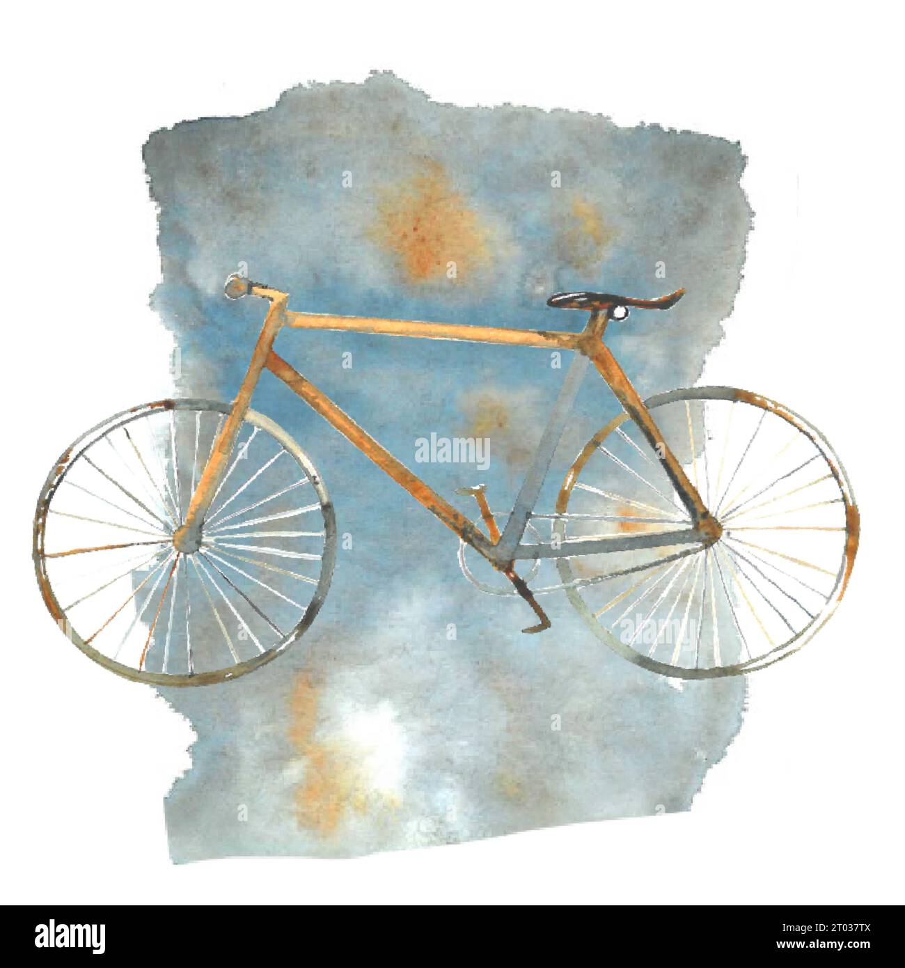 bicycle painted in watercolor on a background of spots, watercolor ...