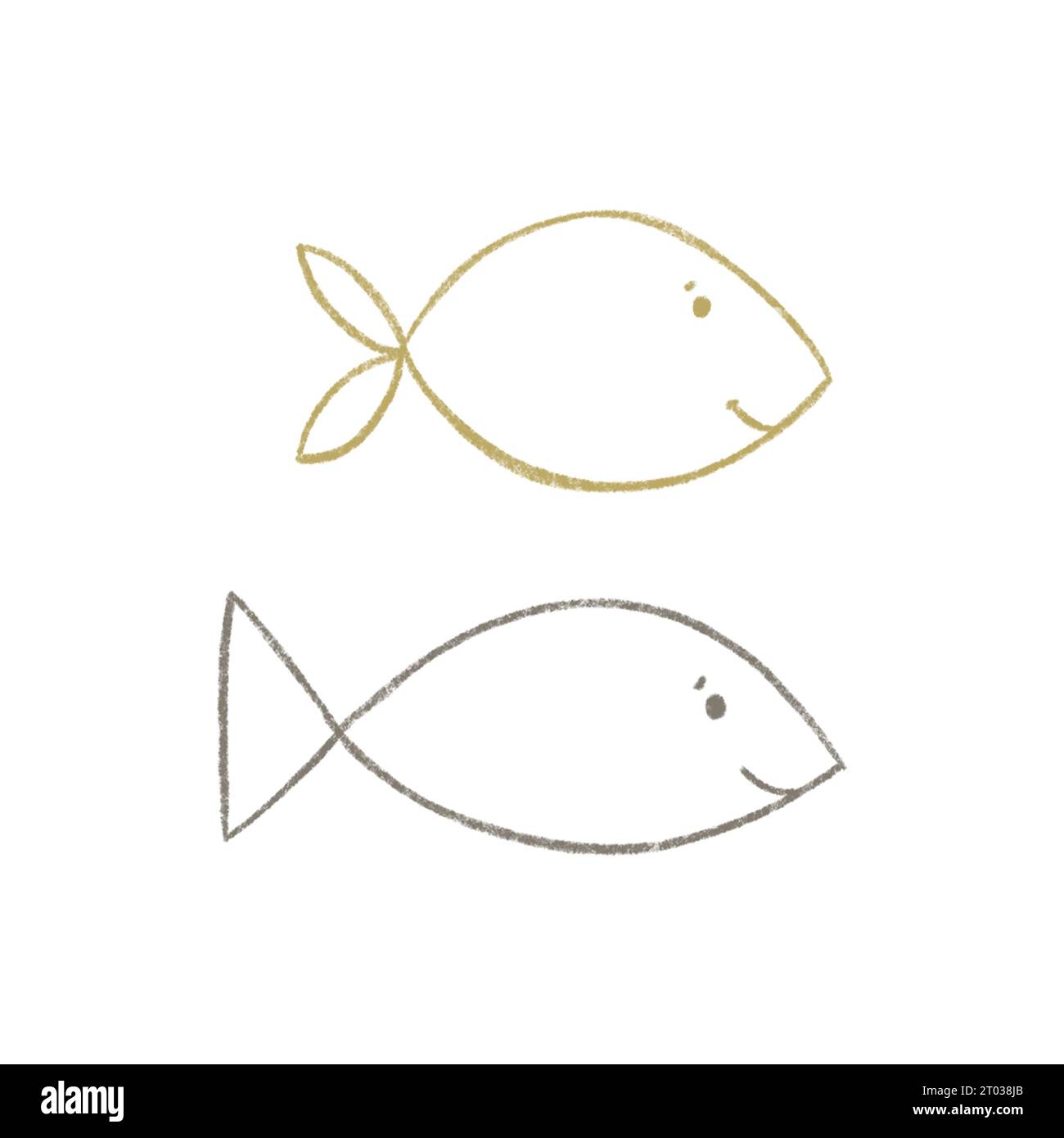 fish drawn with crayons, pictures drawn with oil pastels, sea ...