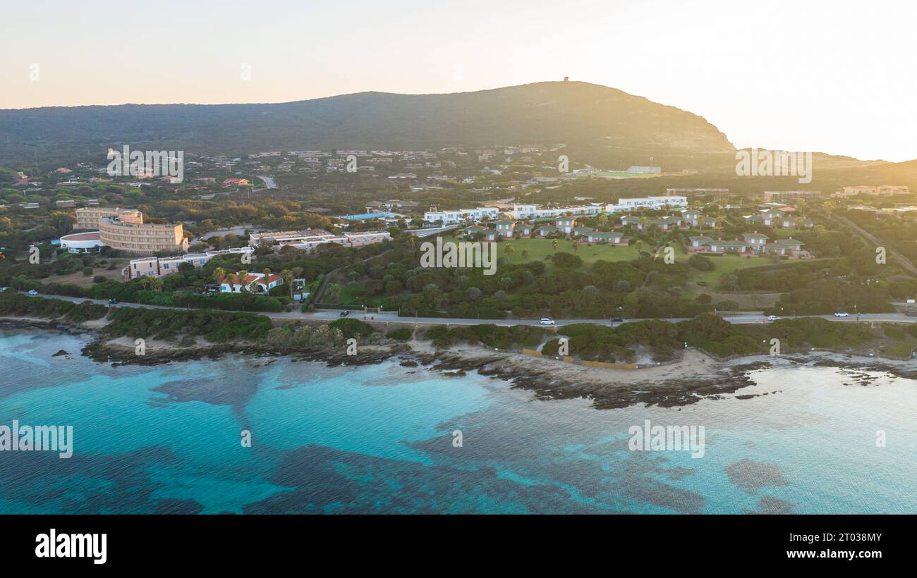 Aerial view of La Pelosa beach at sunny summer day. Stintino, Sardinia ...