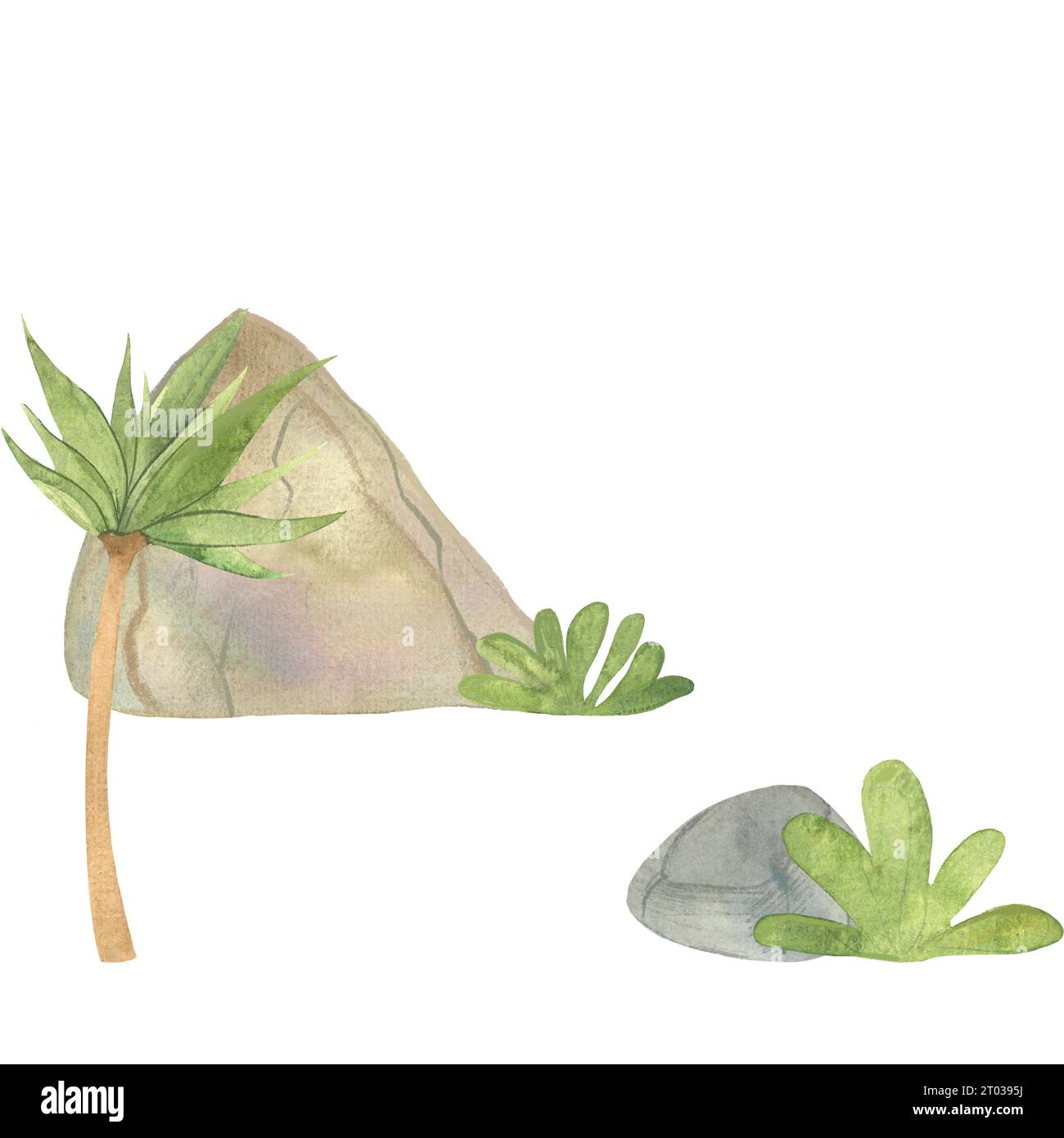 Greenery and stones of prehistoric times painted in watercolor hi-res ...