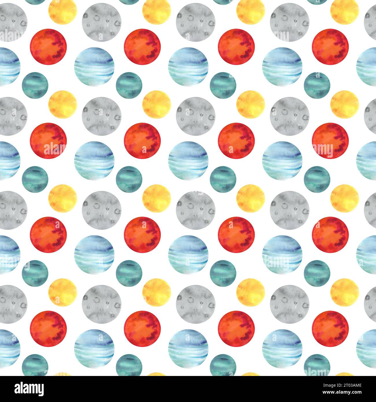 pattern with the planets of the solar system painted in watercolor ...