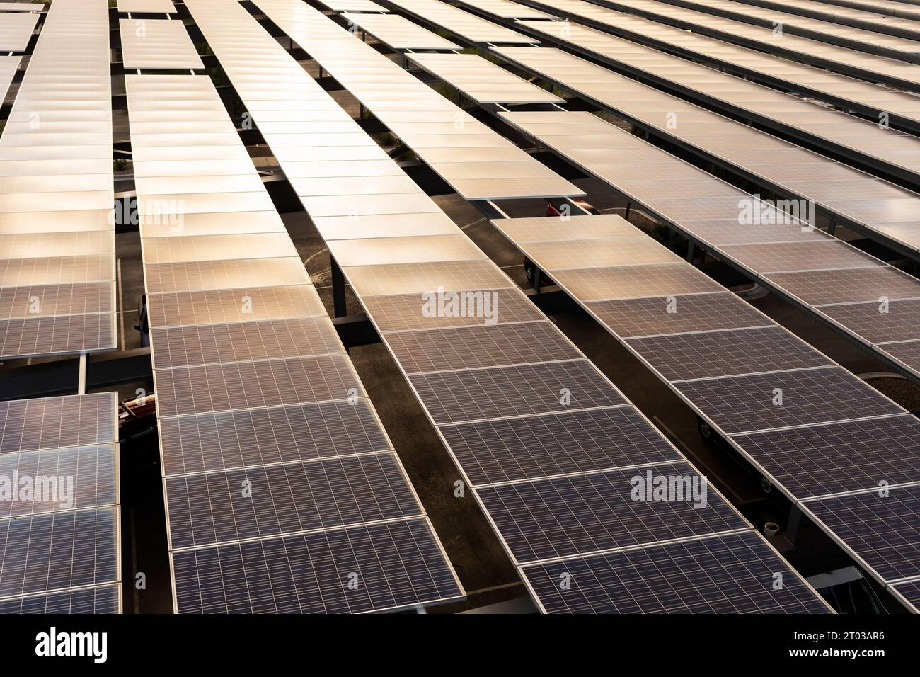 Flatly Solar Panels Or Solar Cell with Sun Reflection above Parking ...