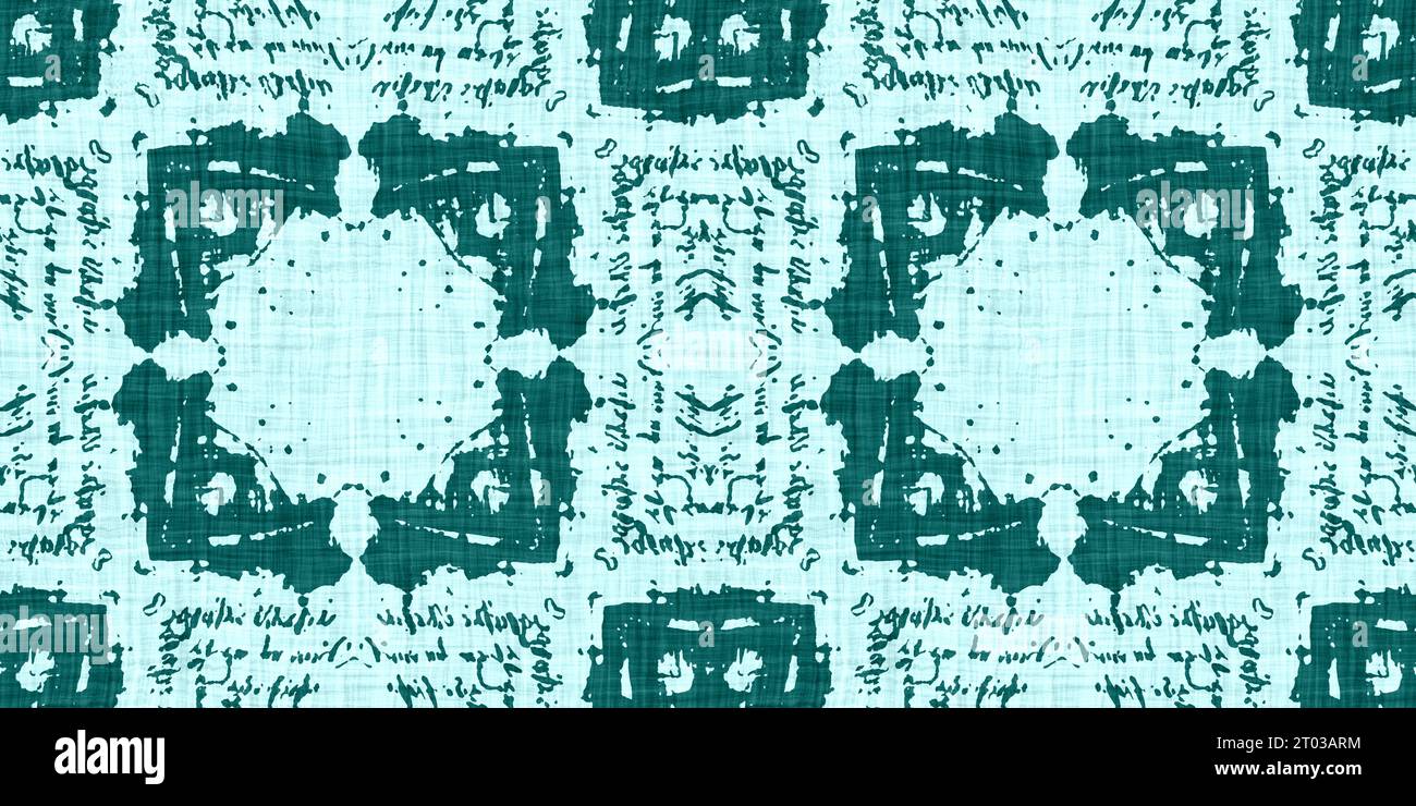 Teal green white vibrant watercolor batik azulejos tile border banner ...