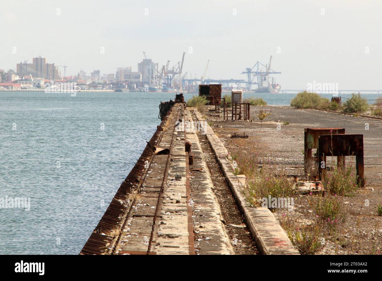 A birds-eye view of a railway track running across a body of water ...