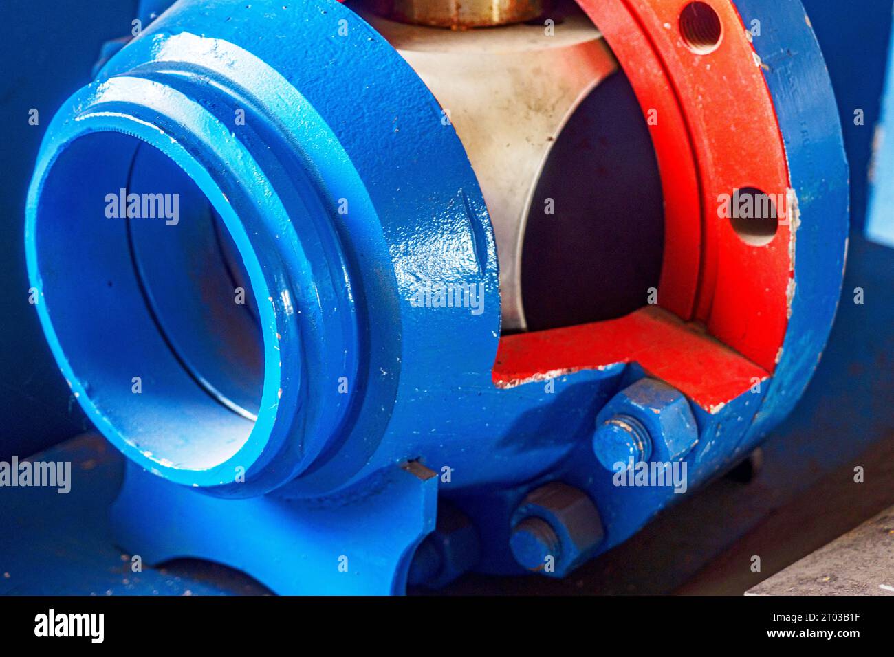 Close-up cross-section of ball stop valve. Training layout ...