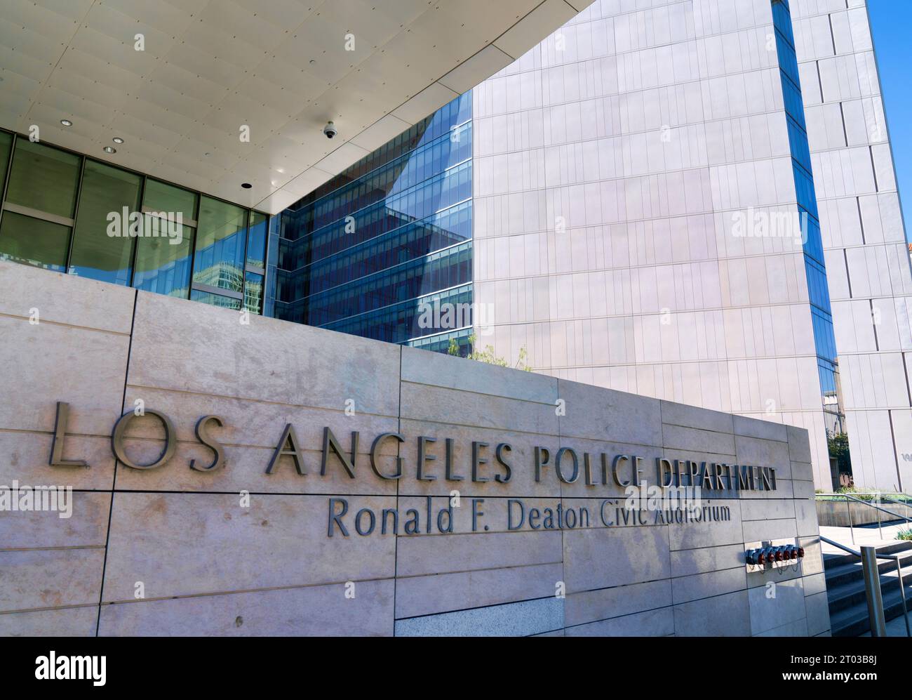 The entrance to the Los Angeles Police Department headquarters are seen ...