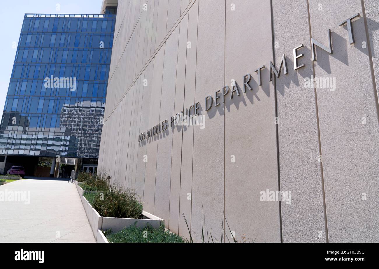 The entrance to the Los Angeles Police Department headquarters are seen ...
