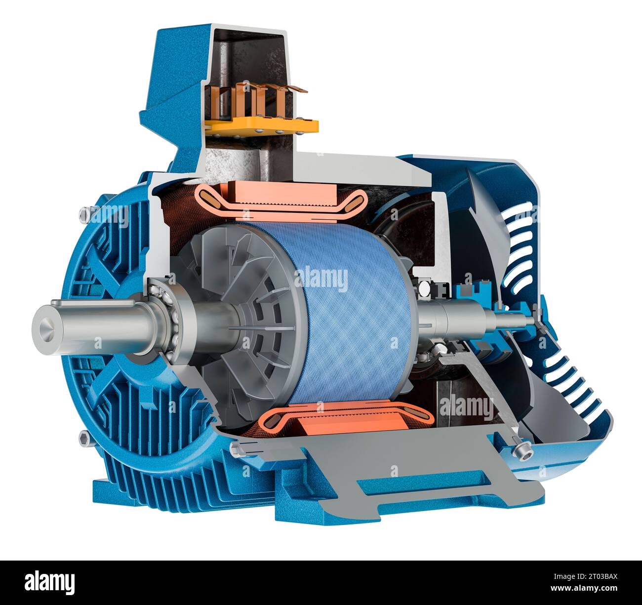 Cross section of industrial electric motor, 3D rendering isolated on ...