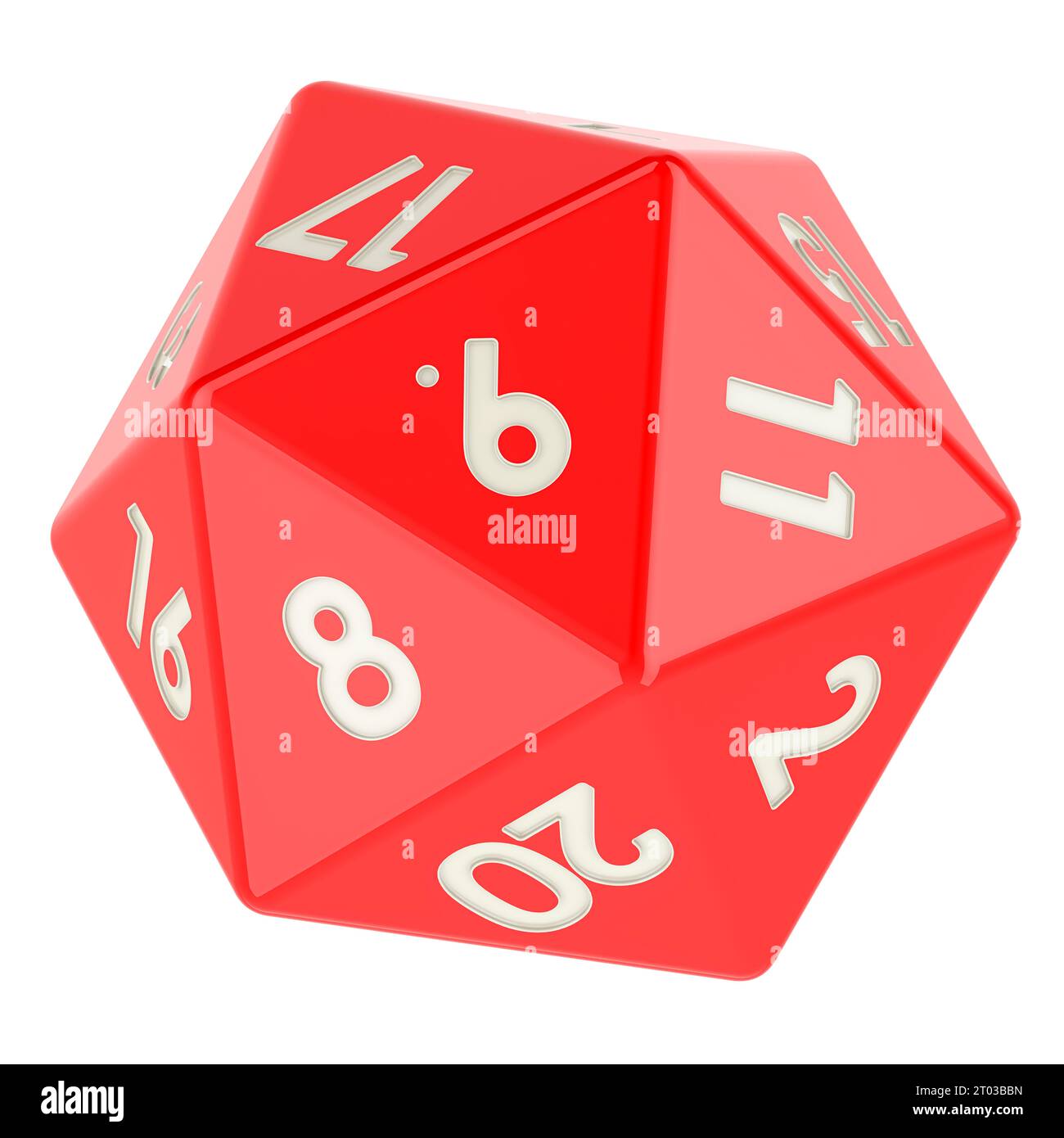 Red twenty sided die, icosahedron dice, 3D rendering isolated on white ...
