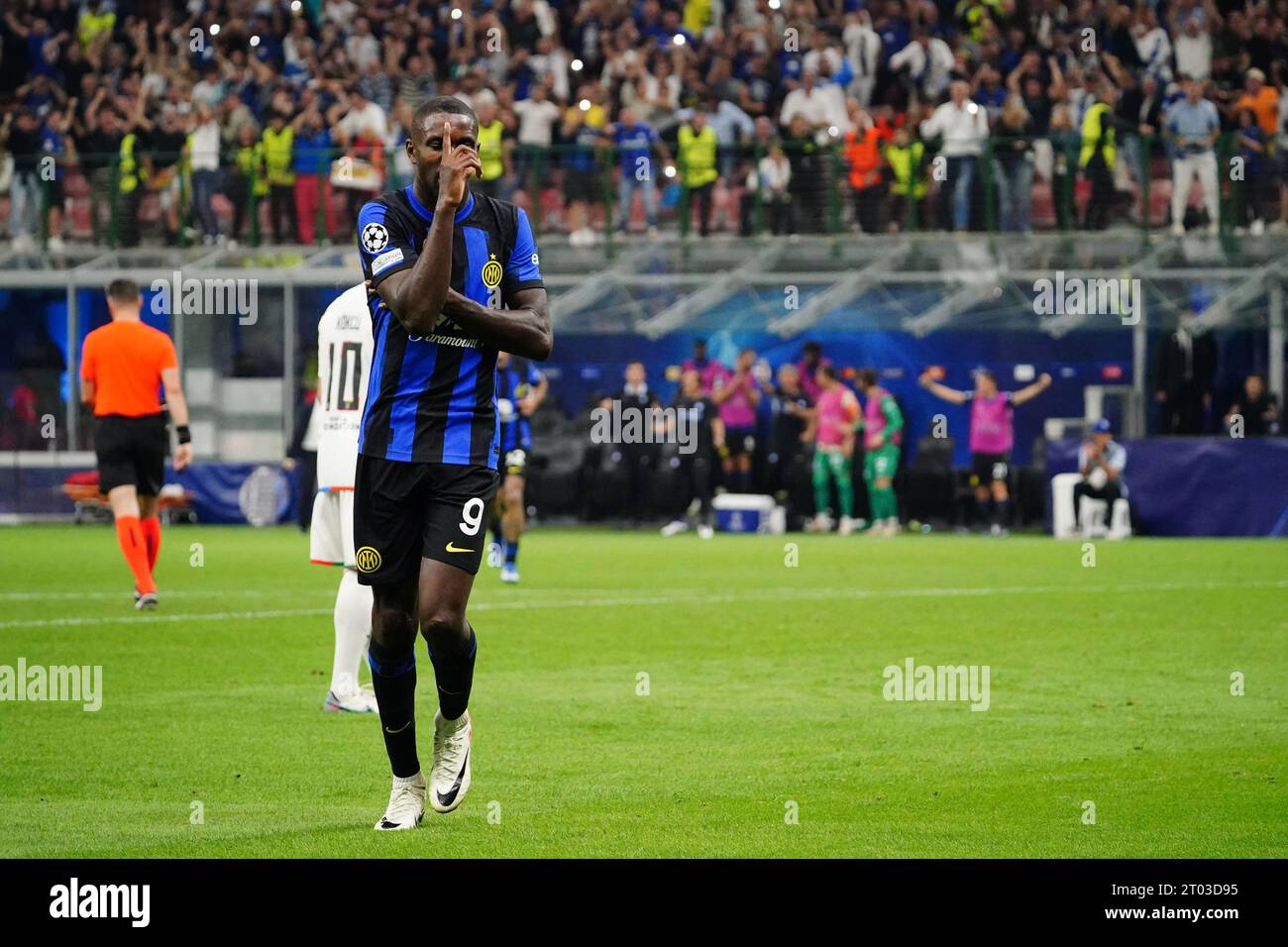 Milan, Italy. 3rd October, 2023. Marcus Thuram (FC Inter) celebrates ...