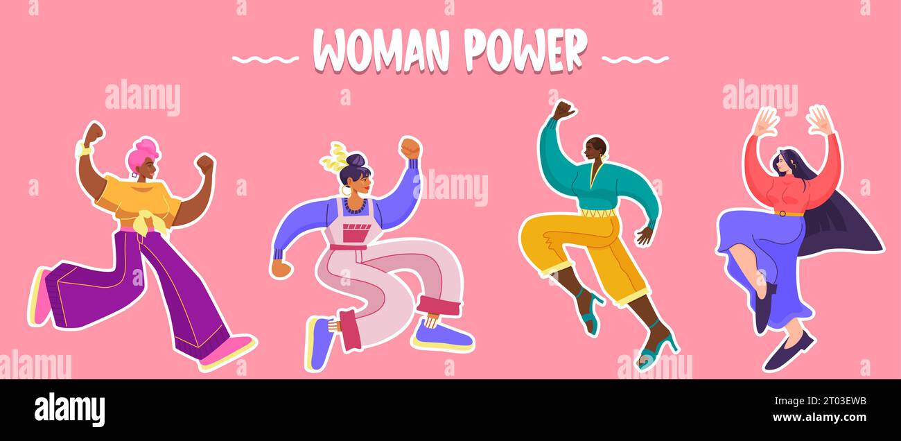 Girl power and feminist movement concept. Happy women international ...