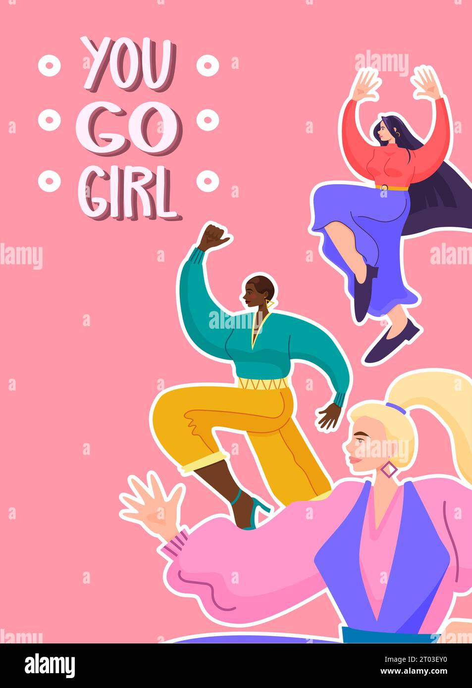 Girl power and feminist movement concept. Happy women international ...