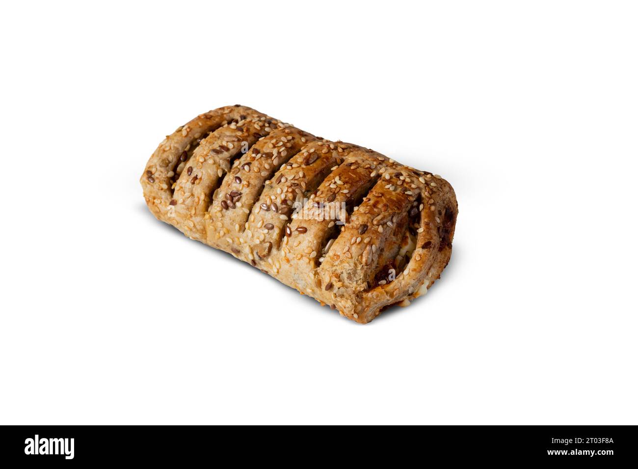 A scrumptious cheese-filled pastry coated with sesame seeds, displayed ...