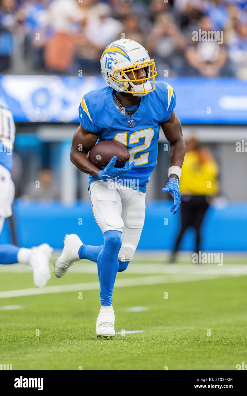 Los Angeles Chargers wide receiver Darius Davis (12) runs the ball ...
