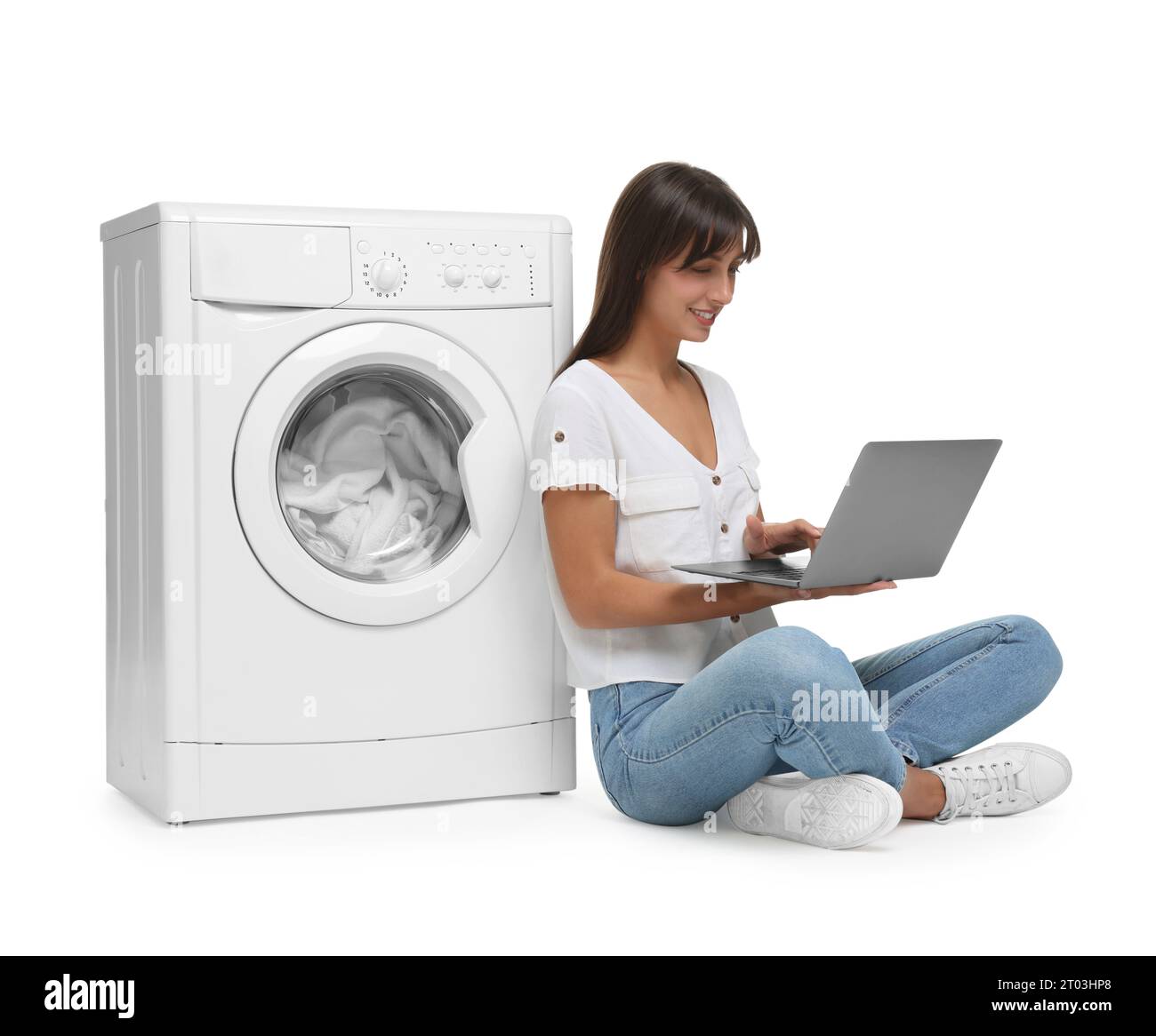 Woman laptop bathroom Cut Out Stock Images & Pictures - Alamy